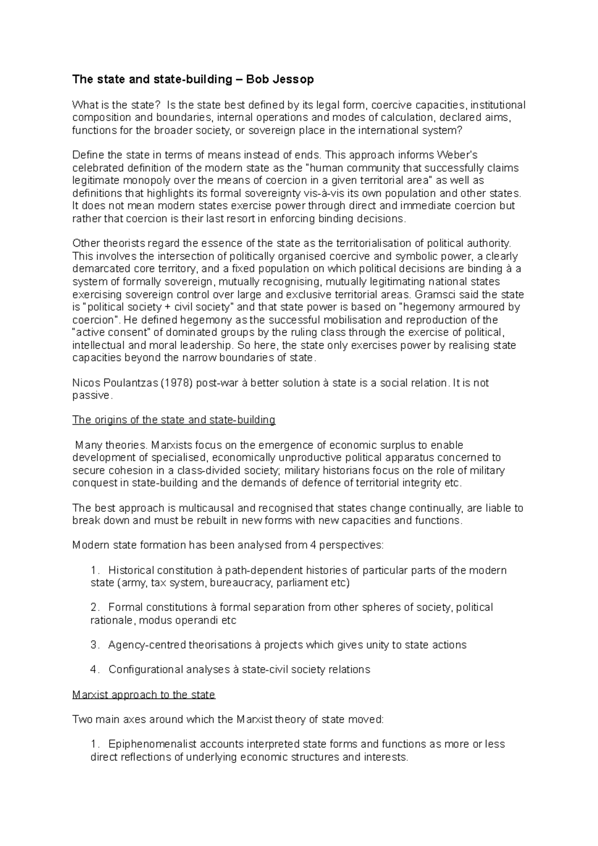 State and State-Building: Insights from Bob Jessop's Analysis - Studeersnel