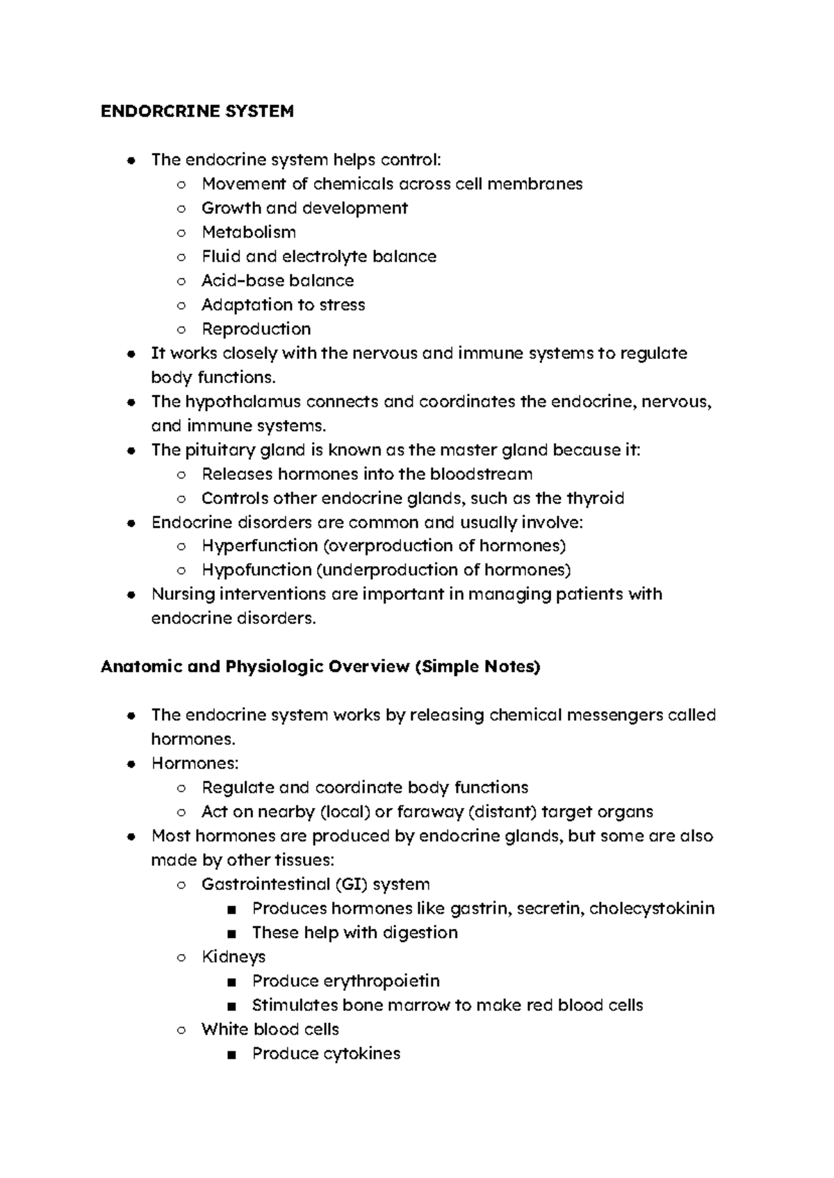 Endocrine System Overview - MS Lecture Notes - Studocu