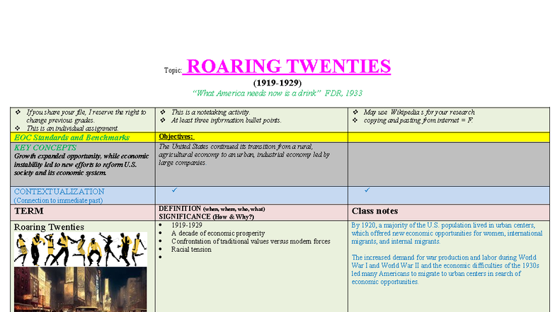 Roaring Twenties: Key Concepts and Historical Context Notes - Studocu