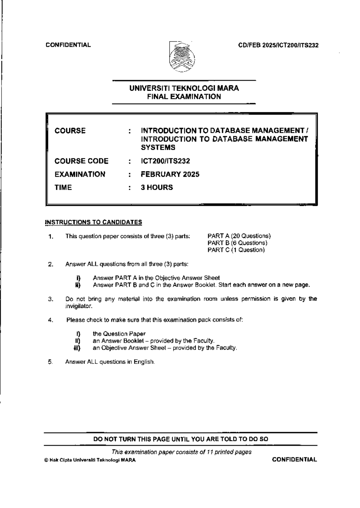 ICT200 Final Exam: Introduction to Database Management Systems ...