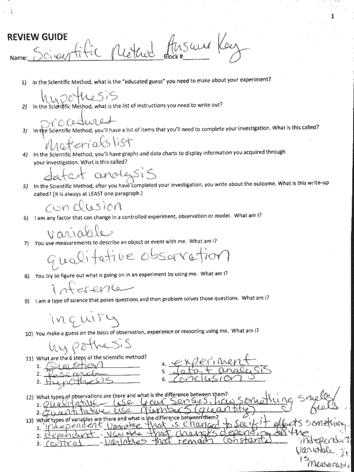 Scientific Method Review: Answer Key and Explanations - Studocu