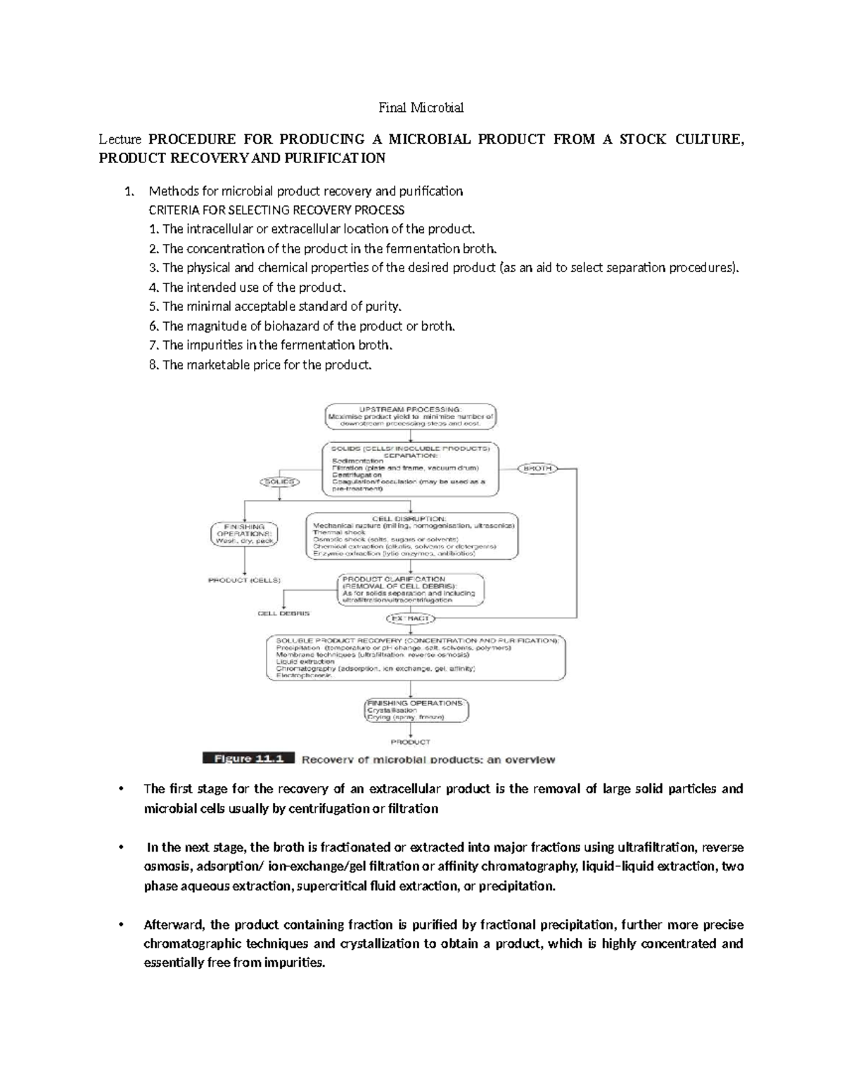 Final Microbial Lecture: Procedures for Product Recovery & Purification ...