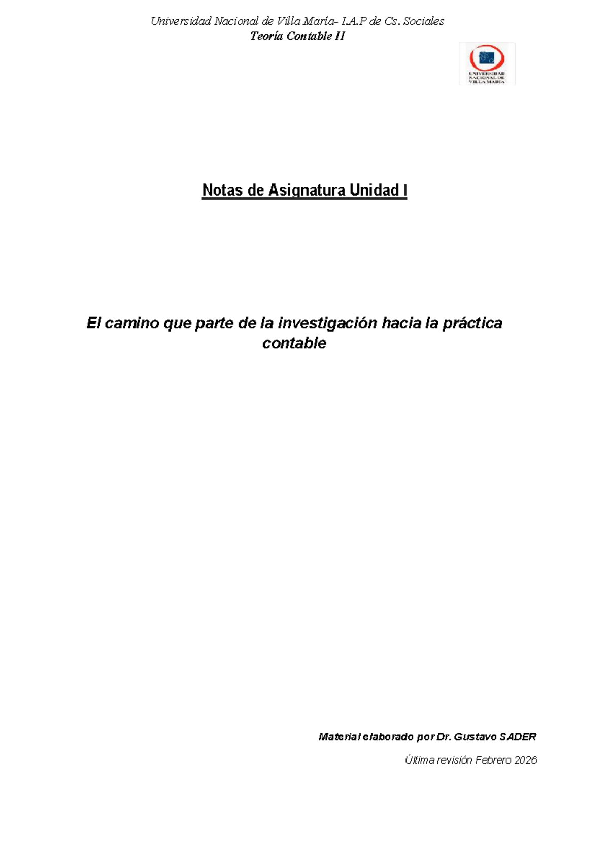 Teoría Contable II - Unidad I: Investigación y Práctica Contable (2026 ...