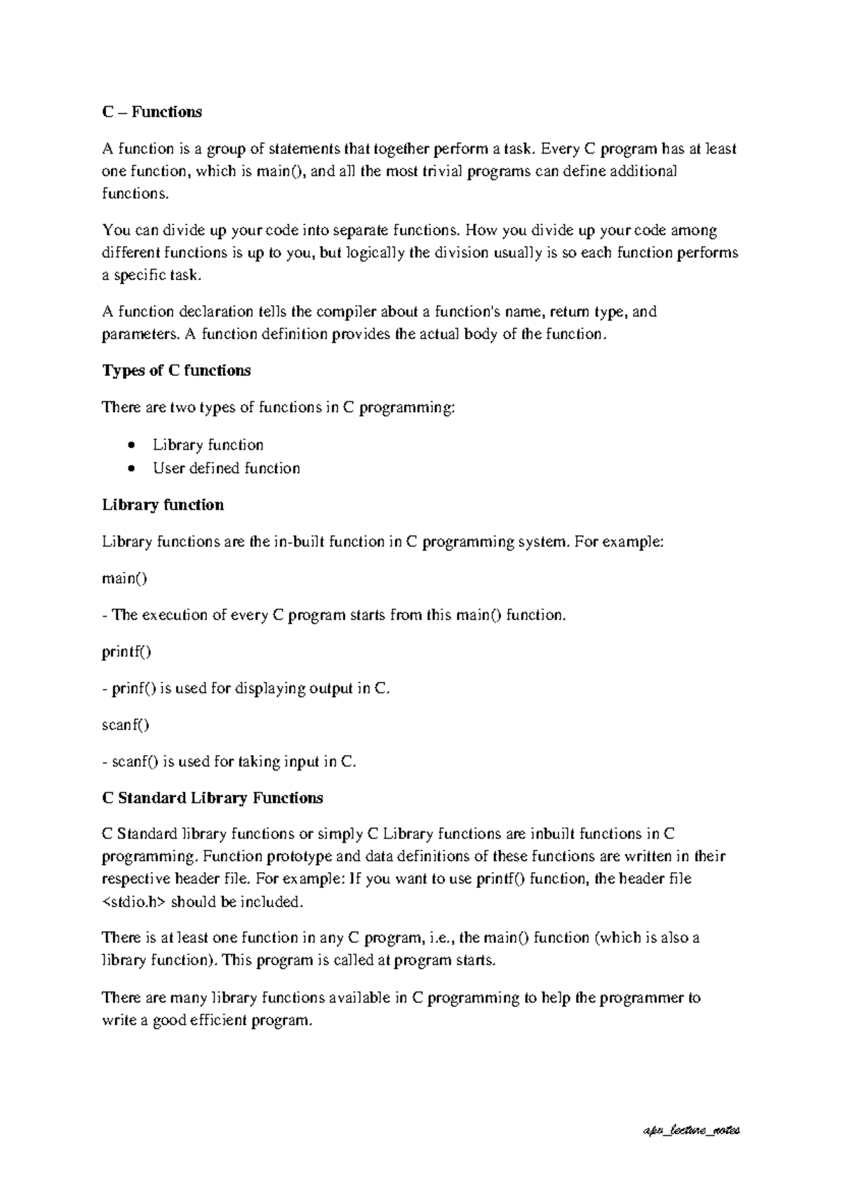 C Programming Module 3 - Functions Lecture Notes and Examples - Studocu