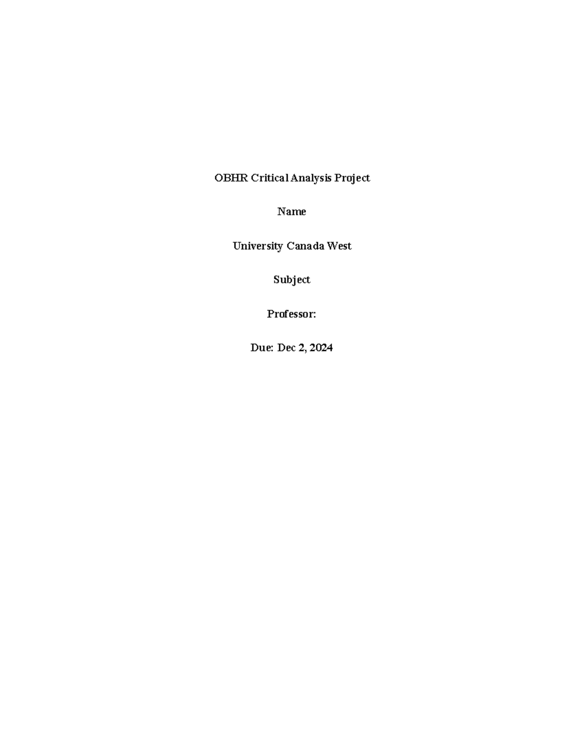 OBHR Critical Analysis Project 1 - OBHR Critical Analysis Project Name ...
