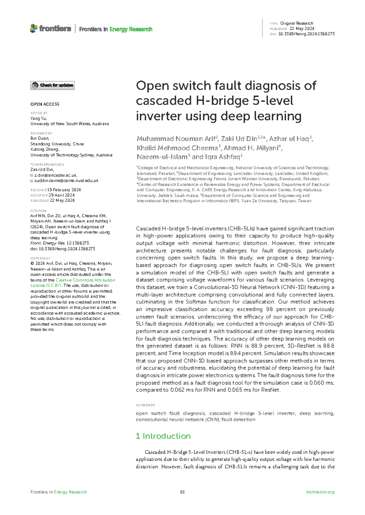 Open Switch Fault Diagnosis in Cascaded Inverters Using Deep Learning ...