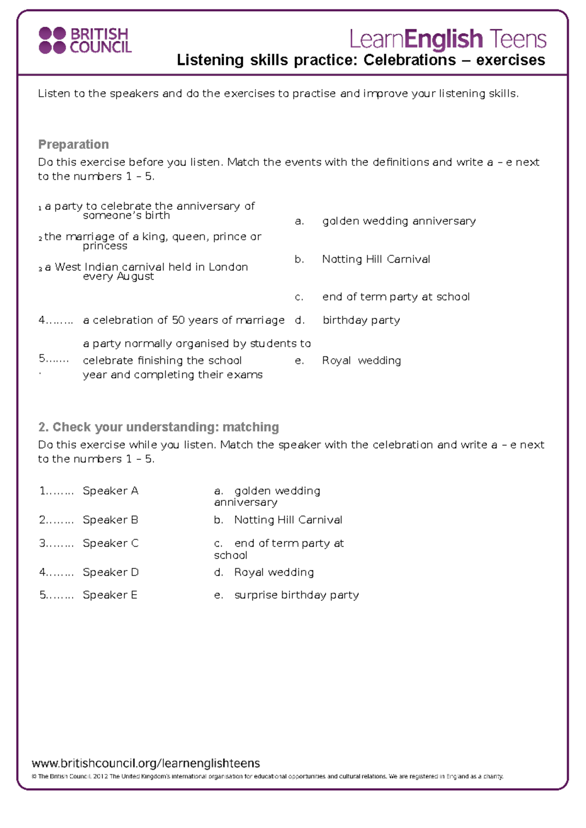Listening Skills Practice: Celebrations - Exercises 7 - Studocu