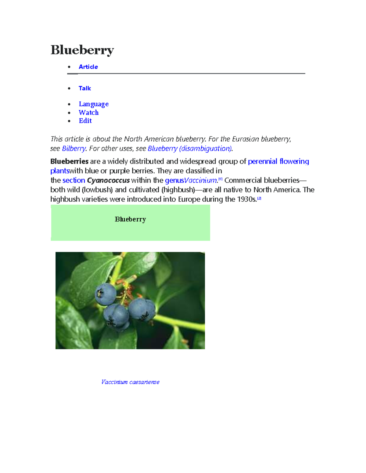 Blueberry Overview: Classification and Characteristics - Studocu