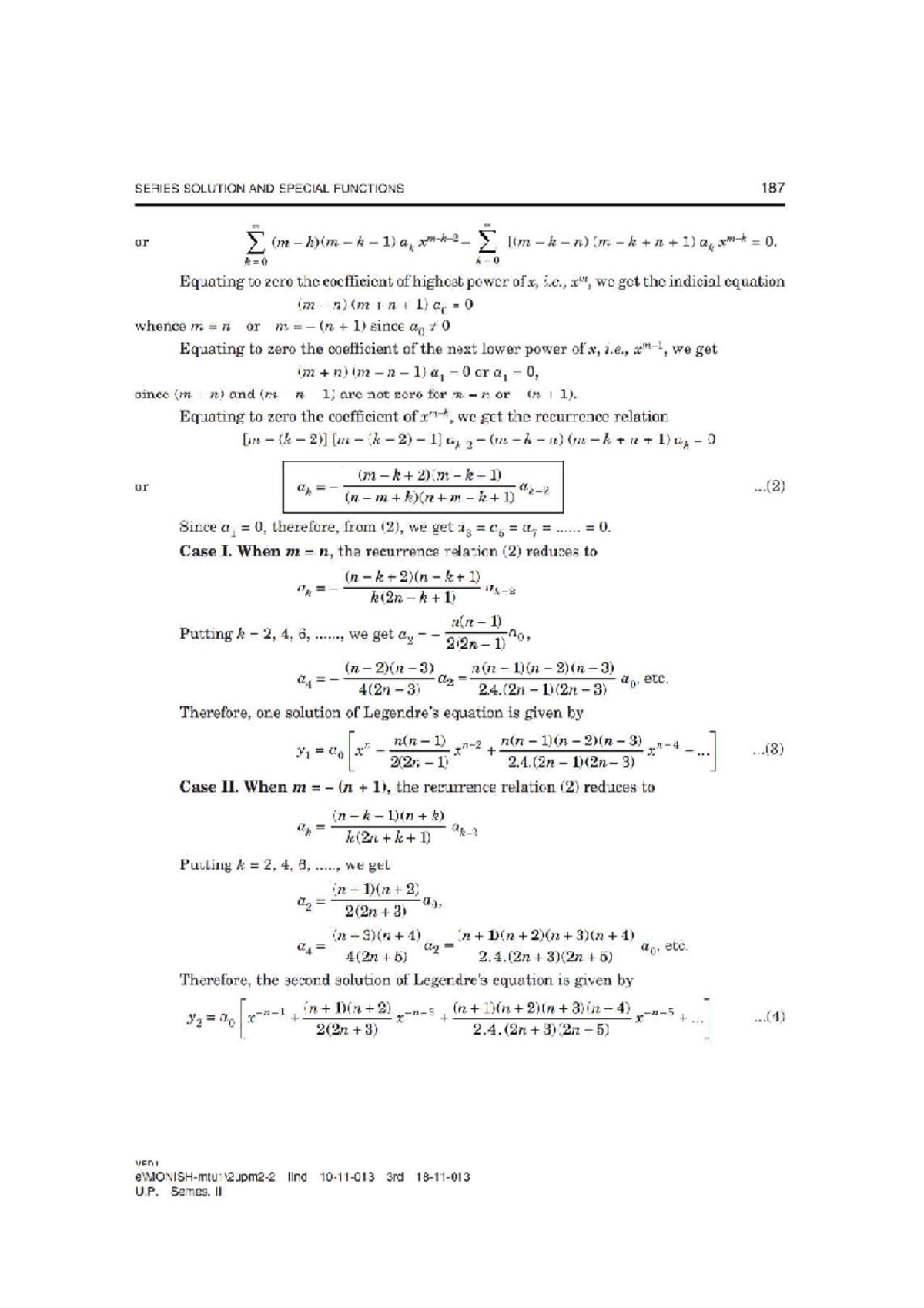 Special Functions and Series Solutions: Notes for VED1 3rd U.P. Sem. II ...