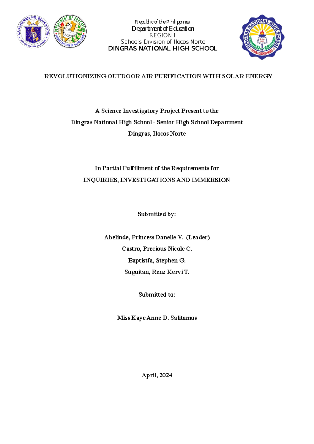 III-Innovation-G1 - Solar-Powered Outdoor Air Purifier Project - Studocu