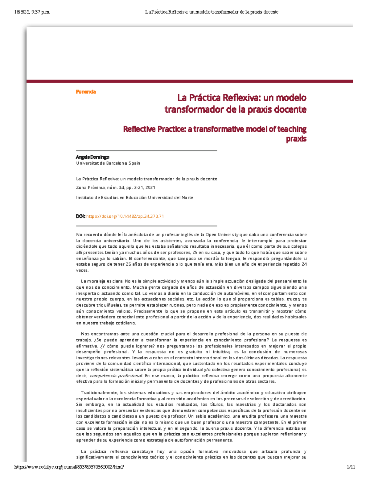 La Práctica Reflexiva un modelo transformador de la praxis docente - Ponencia La Práctica ...