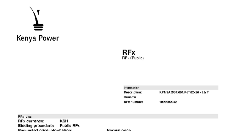 RFx - summaruies - Information Description: KP1/9A/0T/001/PJT/25-26 - L ...
