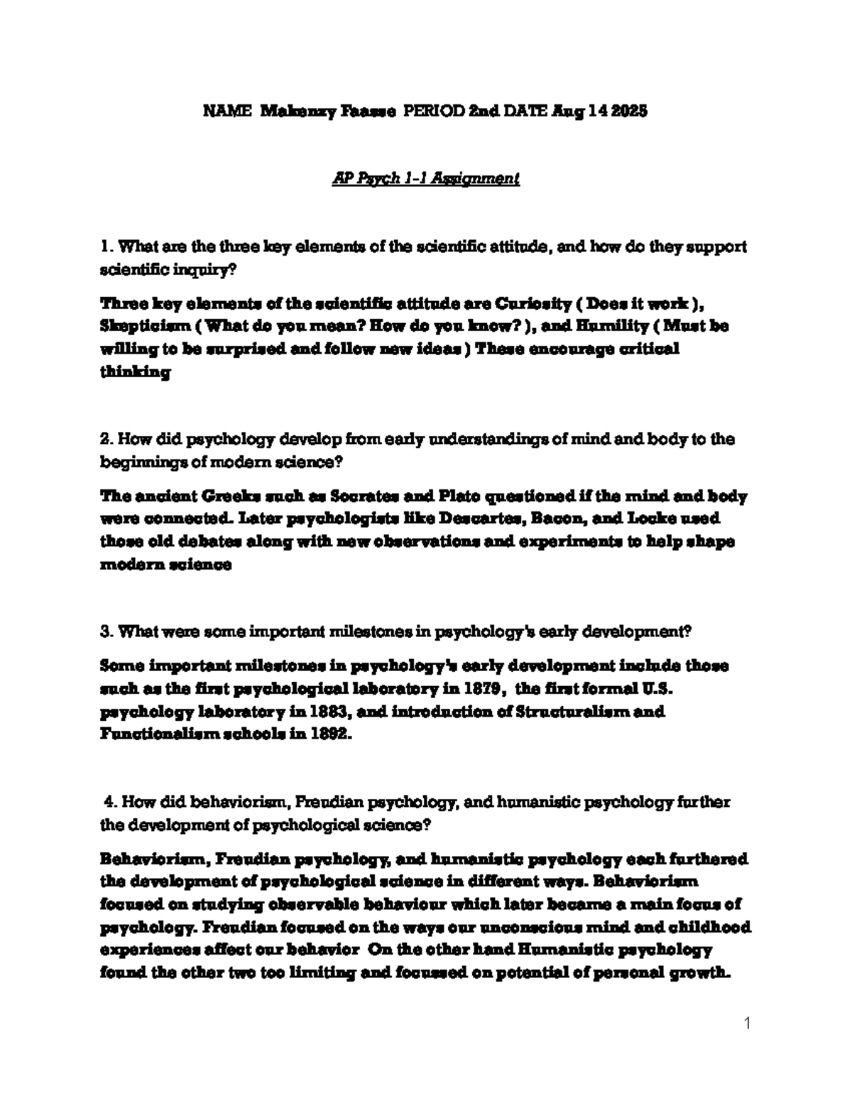AP Psych 1-1: Key Elements of Scientific Attitude in Psychology - Studocu