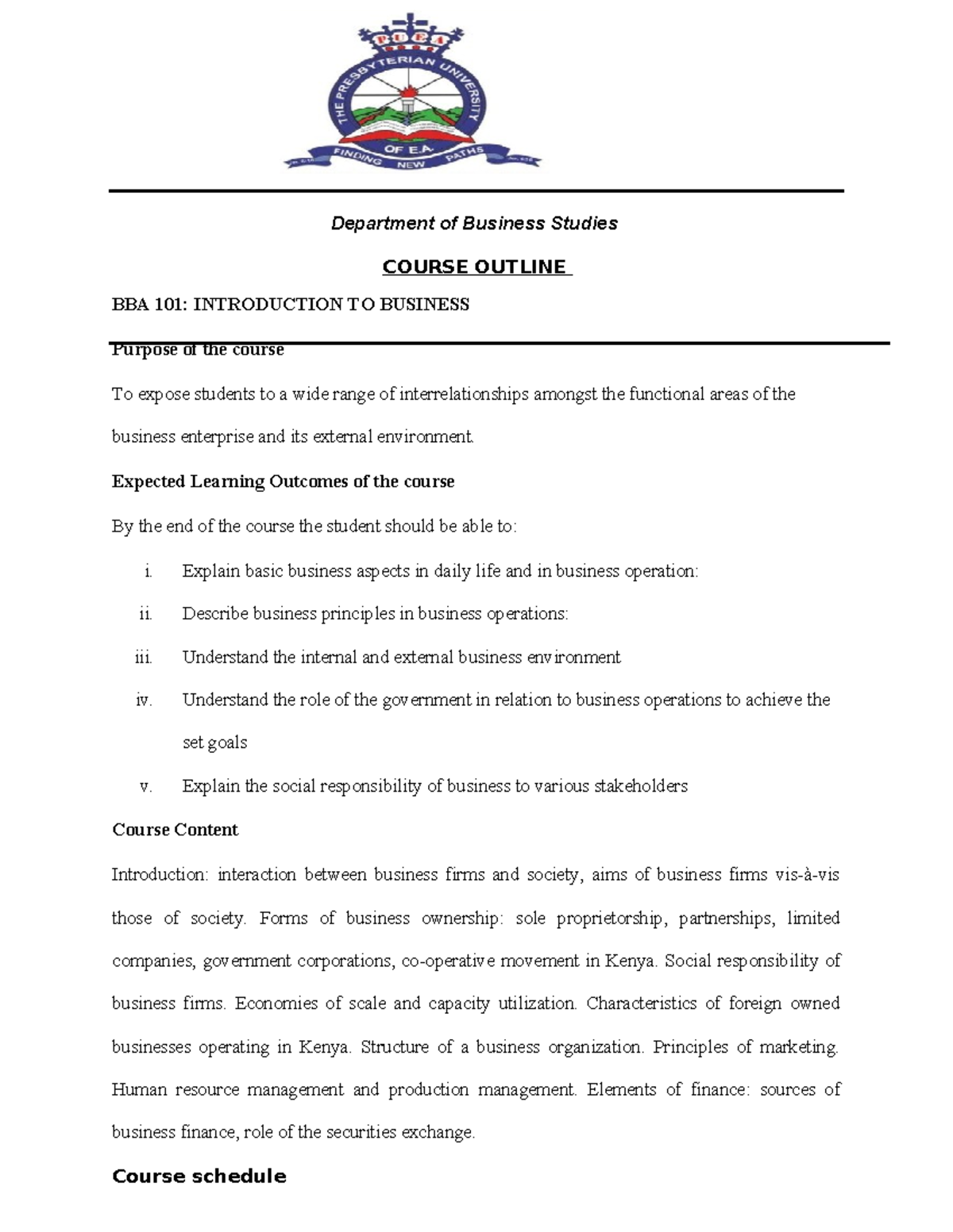 Introduction to Business MGT 100: Course Outline and Key Concepts - Studocu