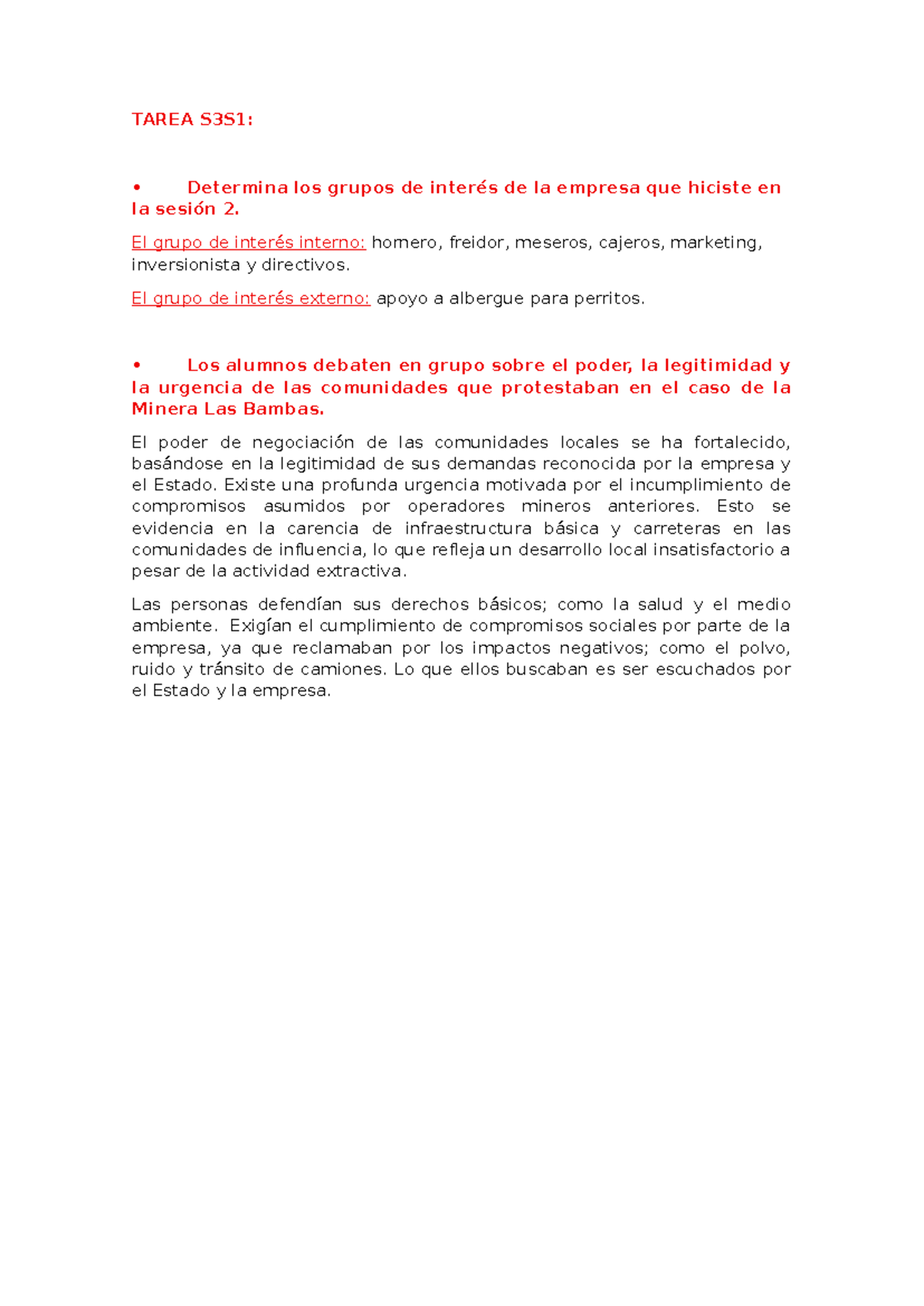 TAREA S3S1: Análisis de Grupos de Interés en Gestión Empresarial - Studocu