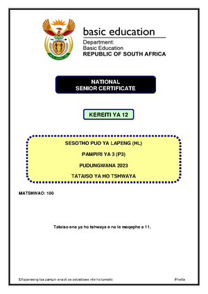 [Solved] Manolla - Sesotho - Home Language - Mandatory - Studocu