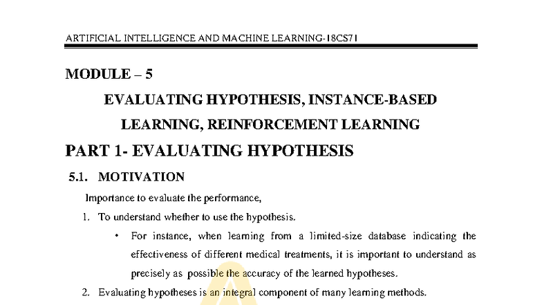 Mod5 AZ - Lecture Notes on Evaluating Hypotheses in AI and ML - Studocu