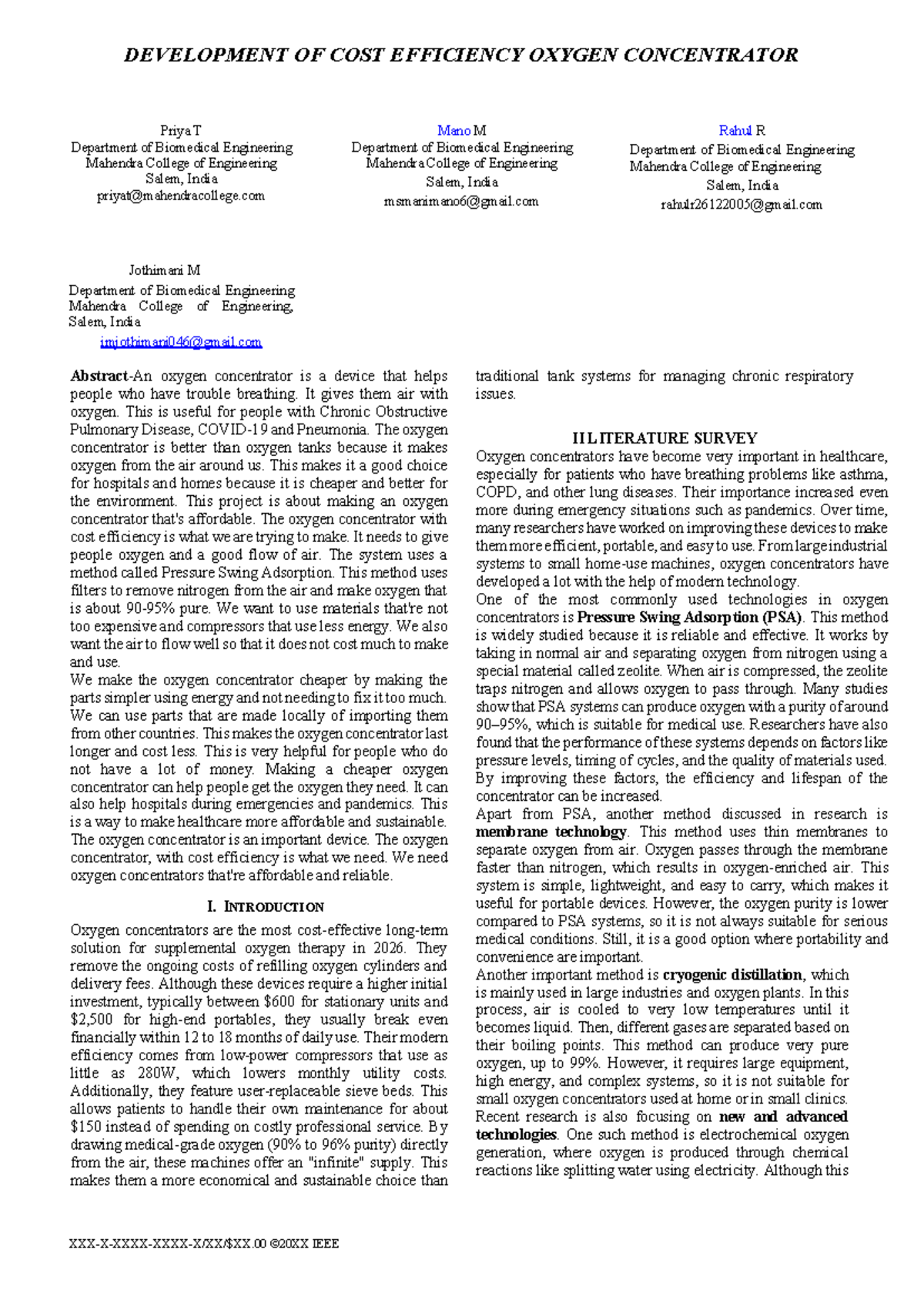Cost-Efficient Oxygen Concentrator Development for Healthcare Solutions ...