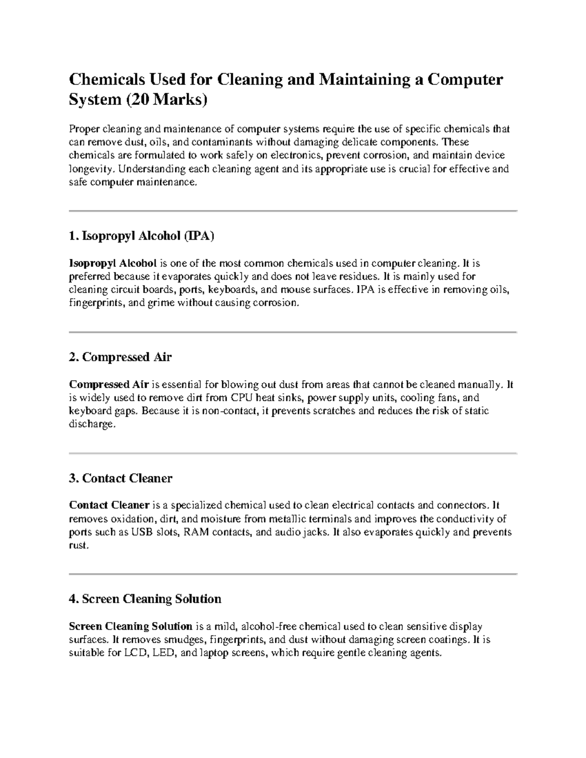 Chemicals for Computer Maintenance: A Guide (20 Marks) - Studocu
