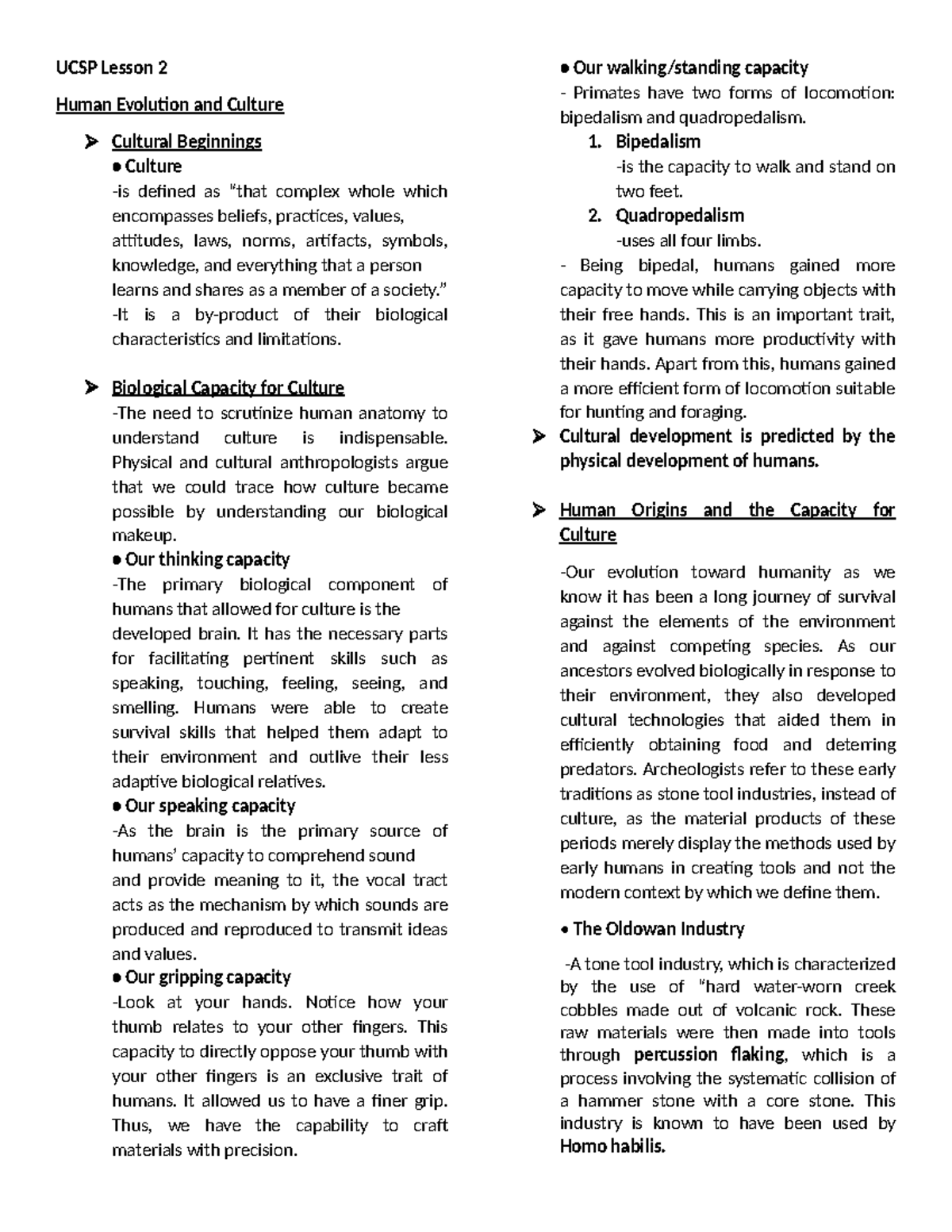 UCSP- Lesson 2 - Human Evolution & Cultural Development - Studocu
