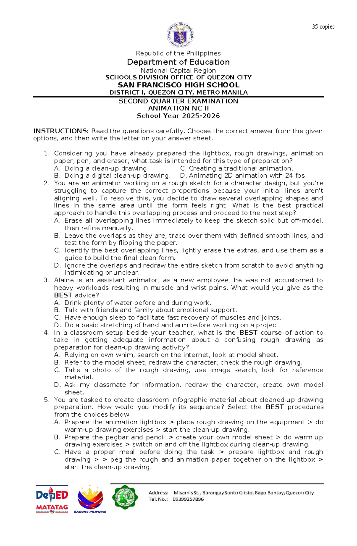 2ND Periodic Test Animation NC II SY 23-24 - NH - Studocu