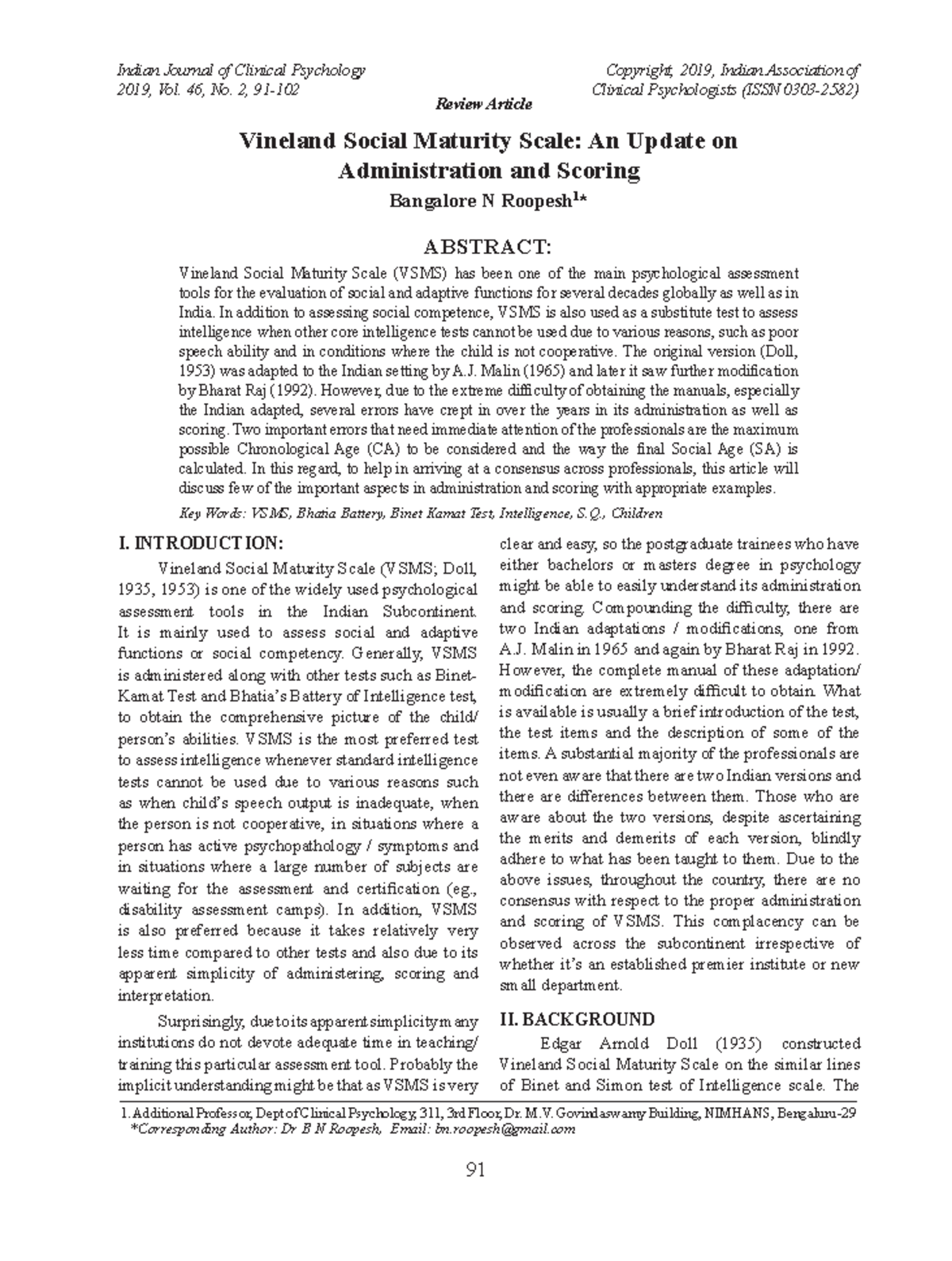 Vsms-an update and administration and scoring - Review Article ...
