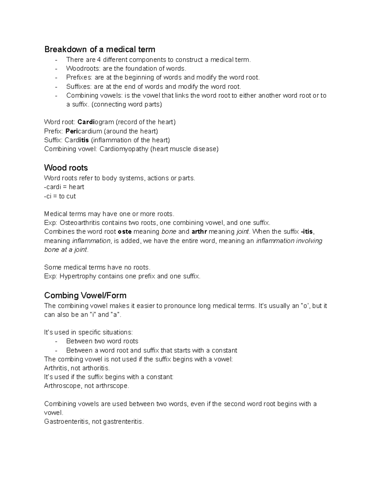 Medical Terminology Lecture Notes: Chapter 1 Breakdown of Terms - Studocu