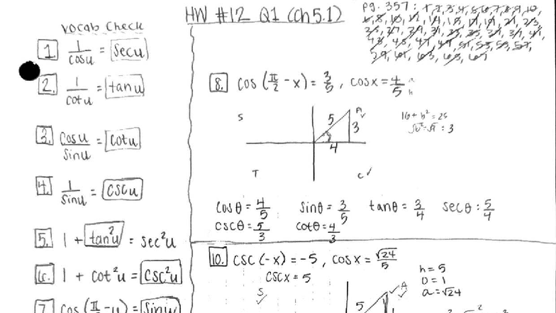 Pre-Calc HW #12: Chapter 5.1 Vocabulary Check and Solutions - Studocu