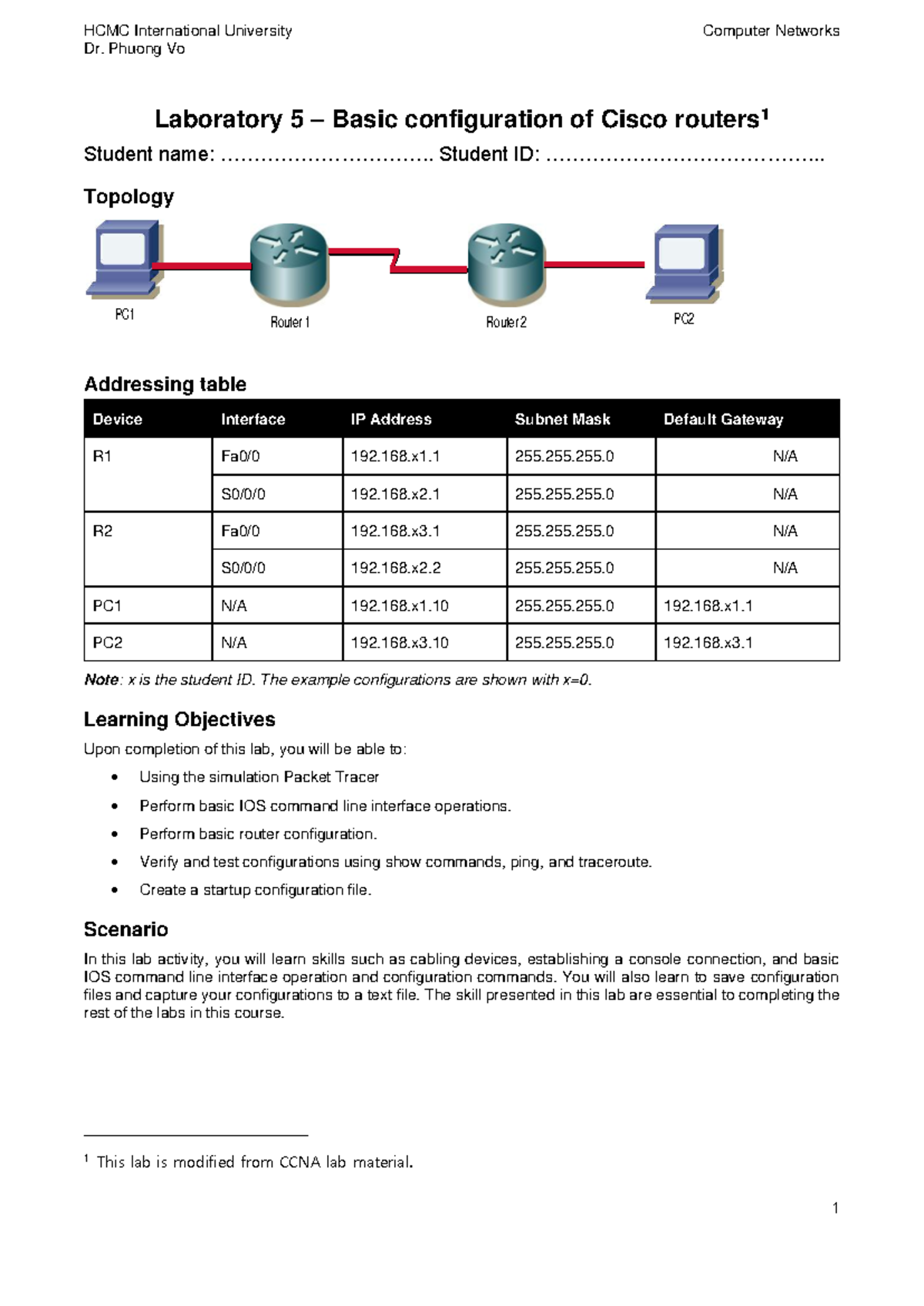 Lab 5 - Basic Configuration of Cisco Router (CCNA 2023) - Studocu