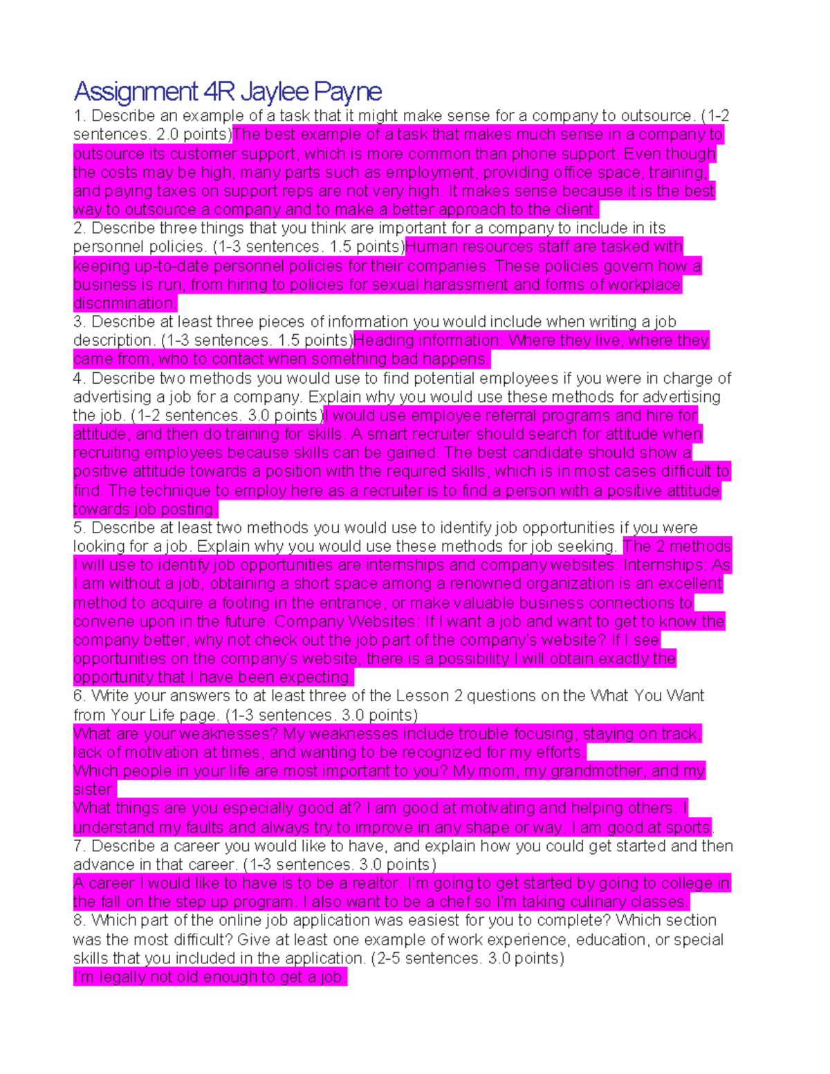 Assignment 4R JPayne - Outsourcing and Job Recruitment Insights - Studocu