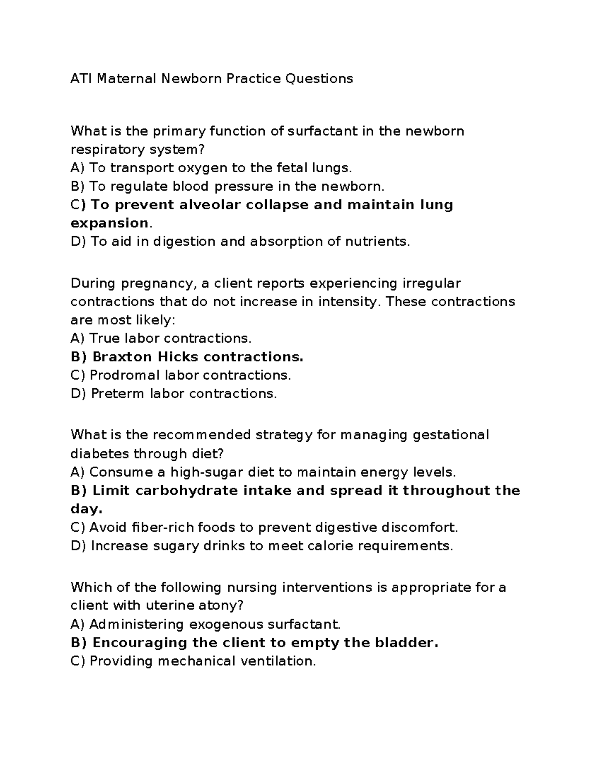 Peds ati - practice - ATI Maternal Newborn Practice Questions What is ...