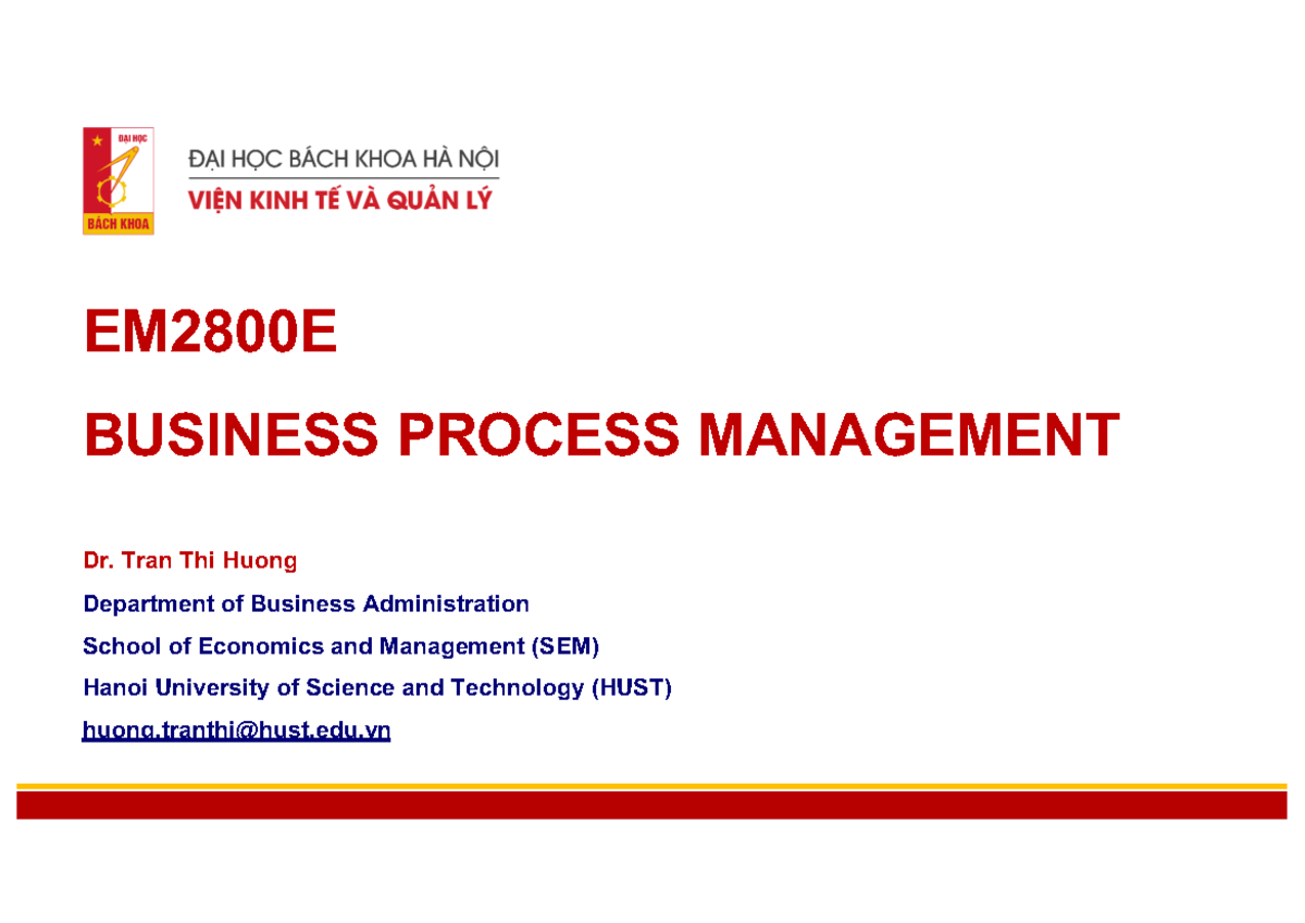 EM2800E Business Process Management: Introduction and Overview - Studocu