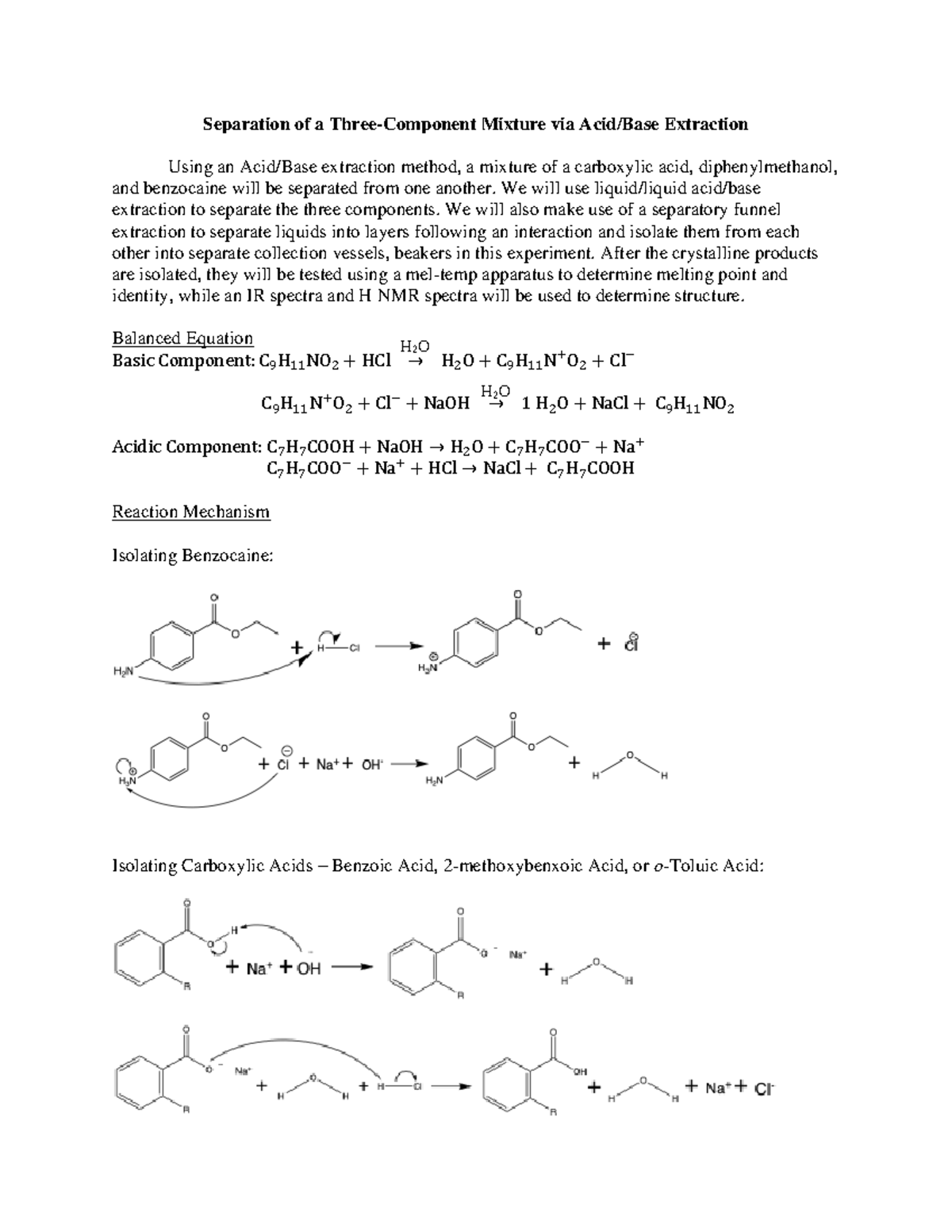 Acid Base Lab - lab - Separation of a Three-Component Mixture via Acid ...