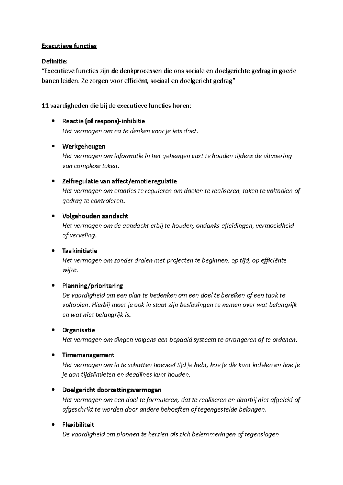 Definities en Vaardigheden van Executieve Functies - Studeersnel