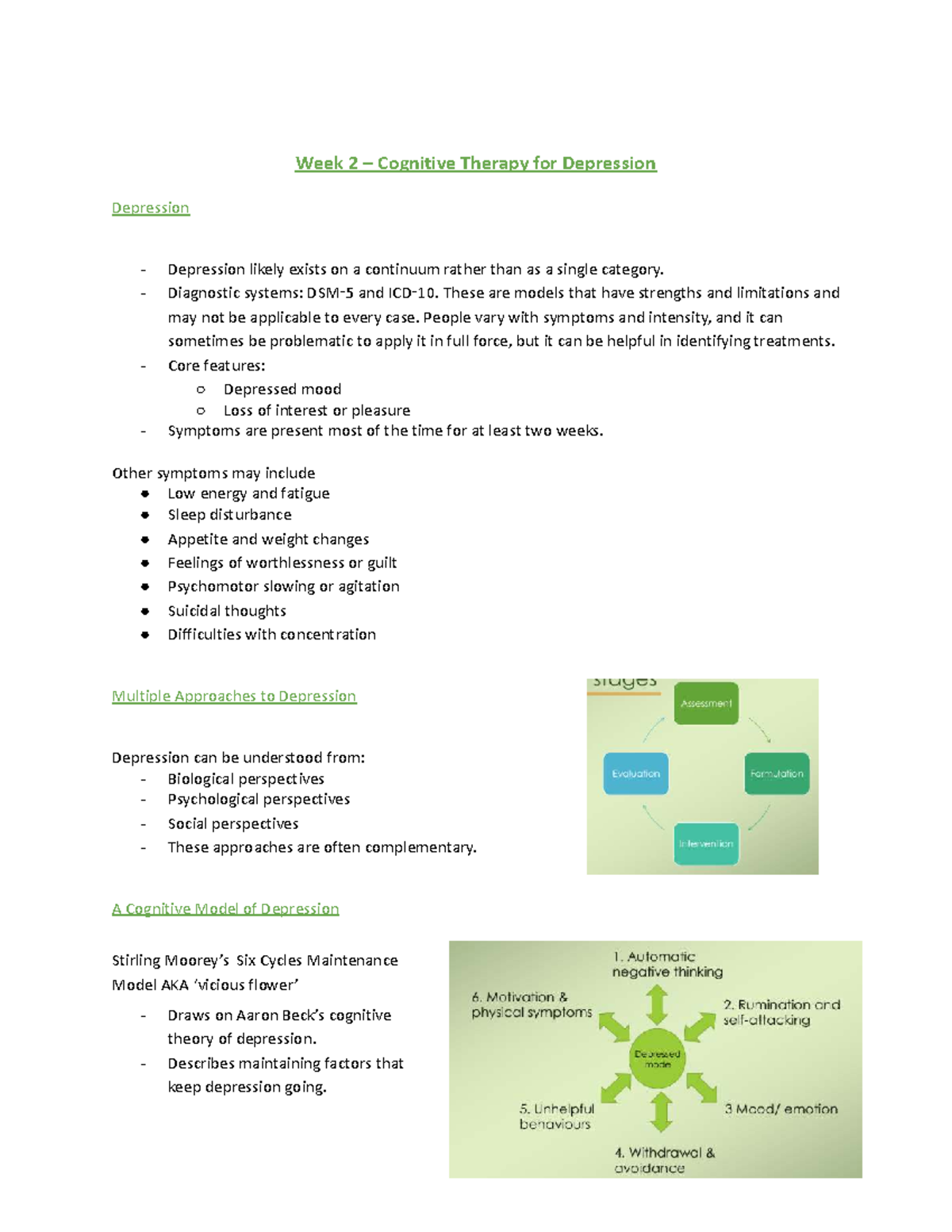Week 2 – Cognitive Therapy for Depression: Understanding and Approaches ...