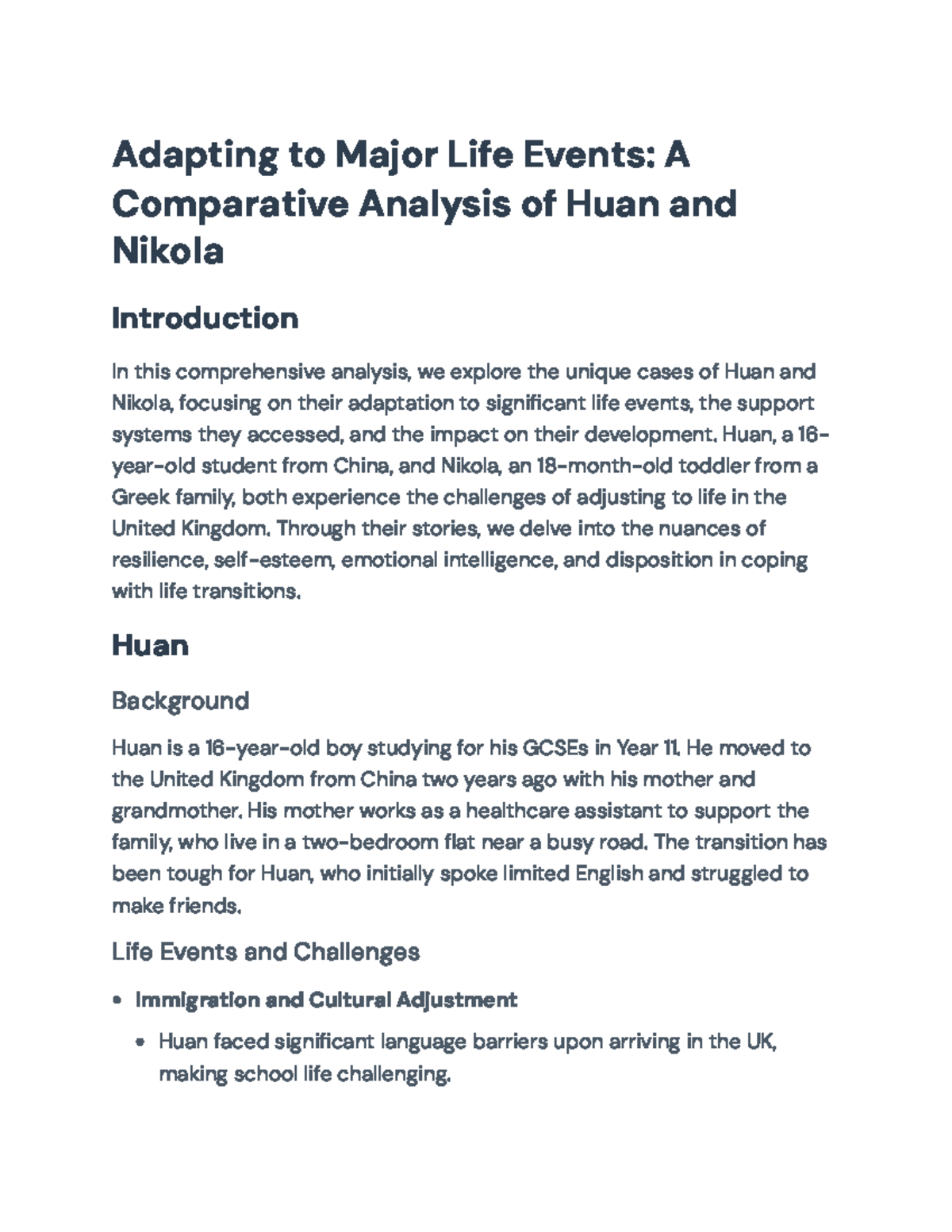 Comparative Analysis of Adaptation to Life Changes: Huan & Nikola ...