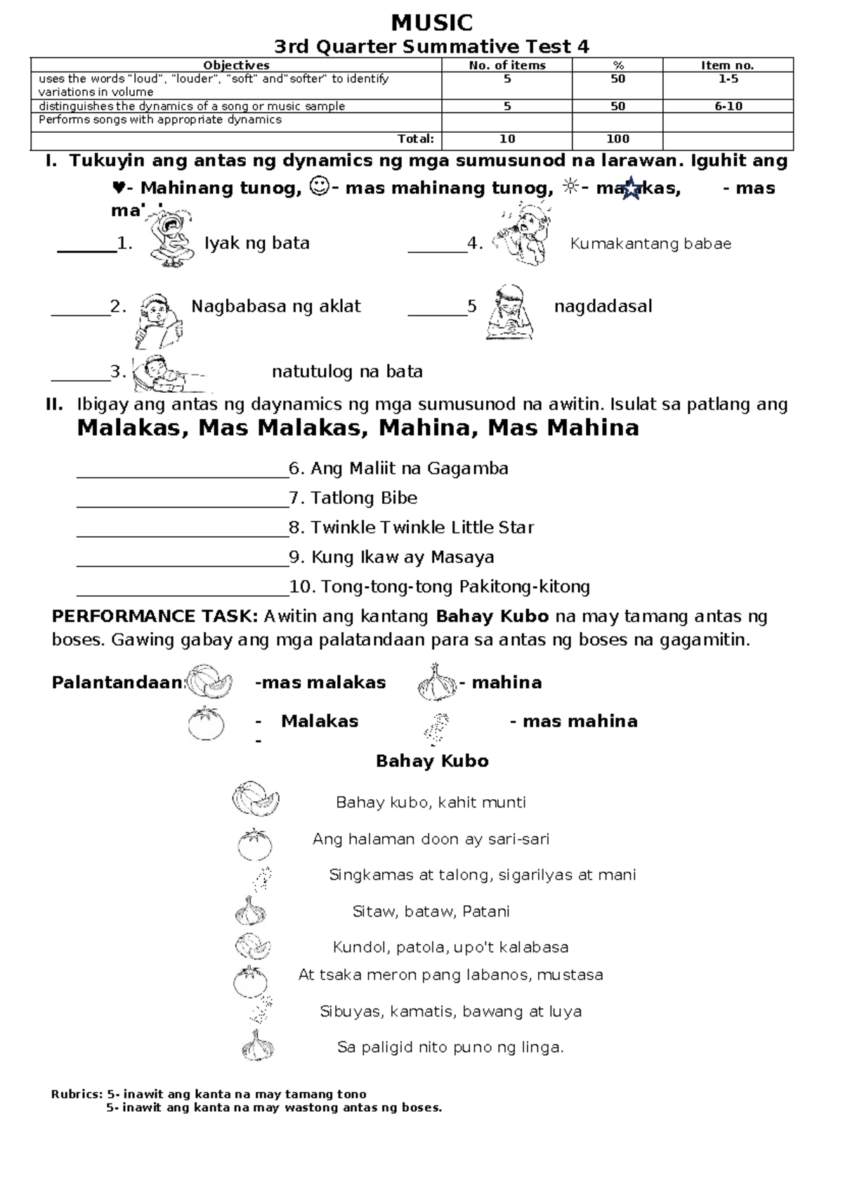 MUSIC 3RD & 4TH QUARTER SUMMATIVE TEST SY 2023 - Studocu