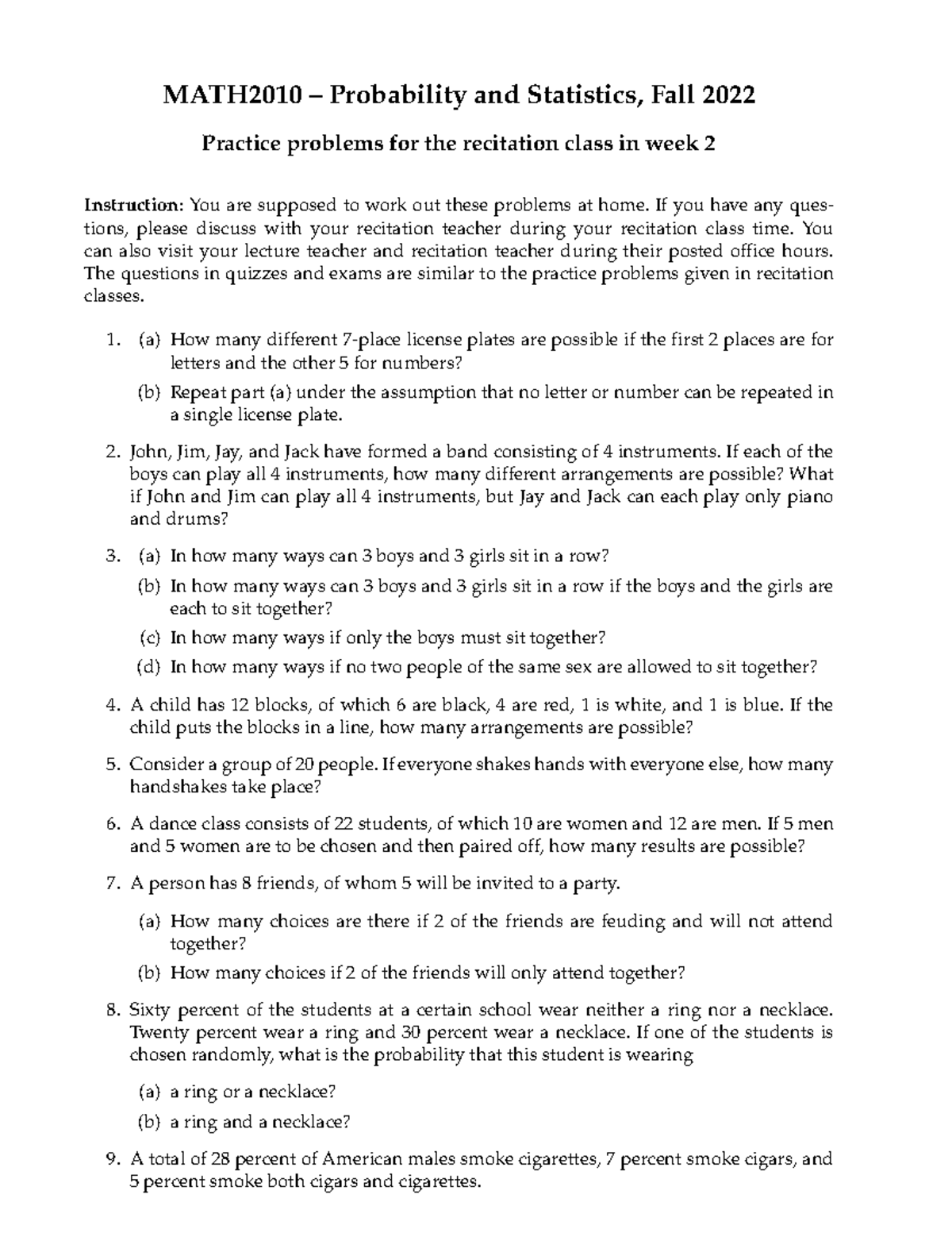 Problem set 1 - Conditional probability, tree diagram, independent ...