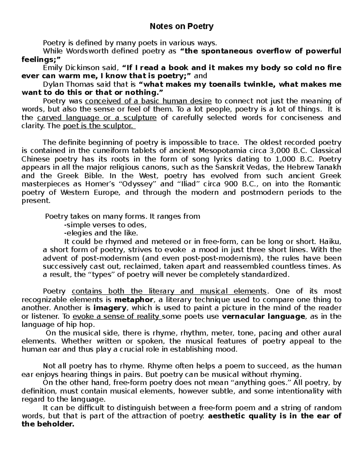 ENG 101: Comprehensive Notes on Poetry and Its Evolution - Studocu