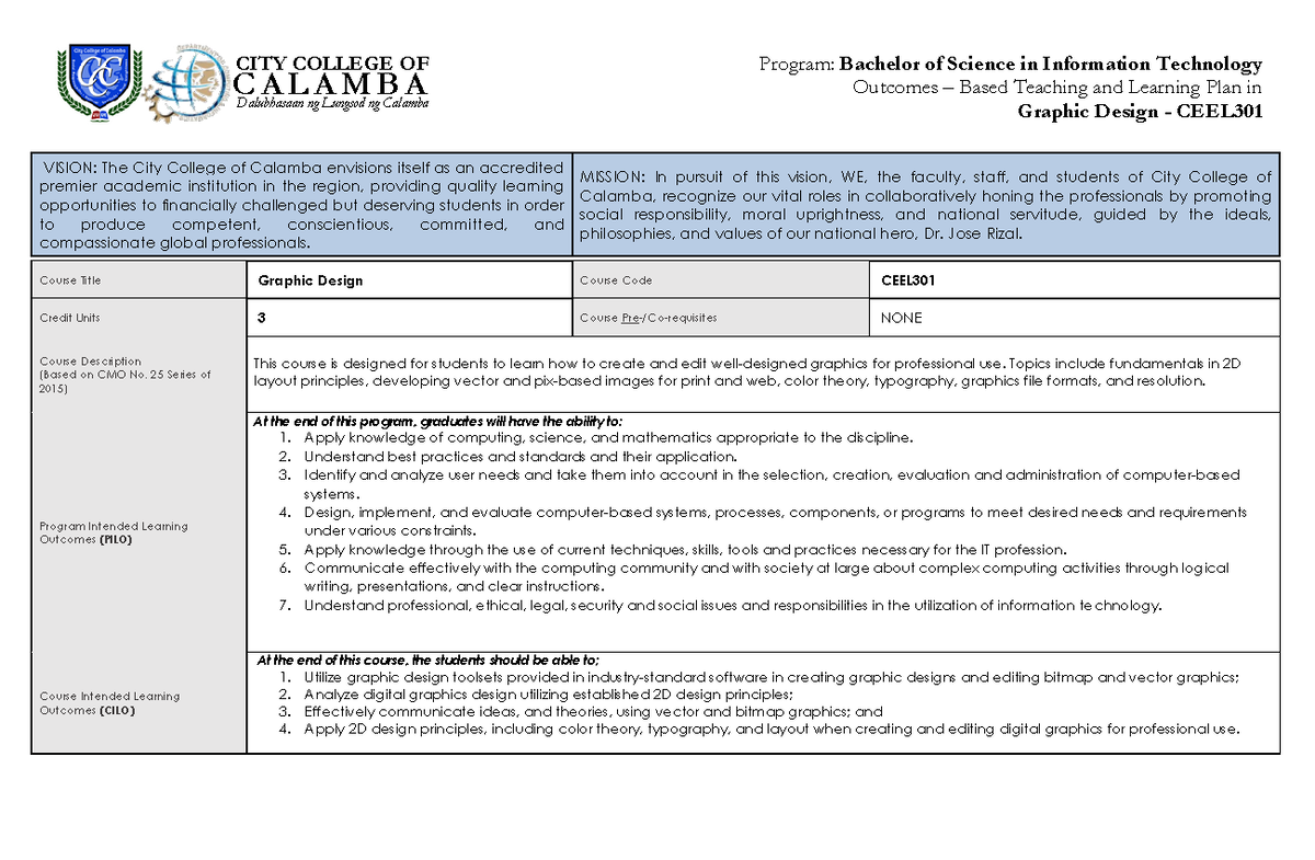 Dciobtlp.2401.CEEL301 Graphic Design Course Syllabus - 2024/2025 Sem 1 ...