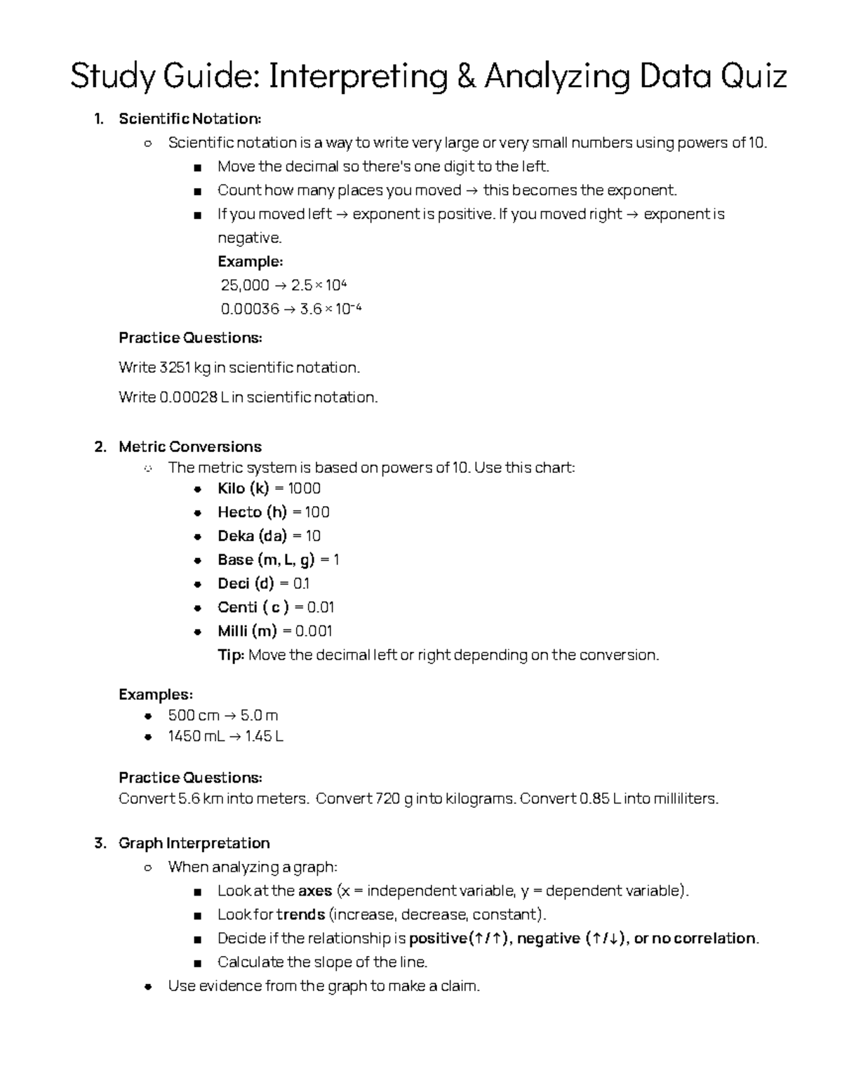 Study Guide: Interpreting & Analyzing Data Quiz Prep - Studocu