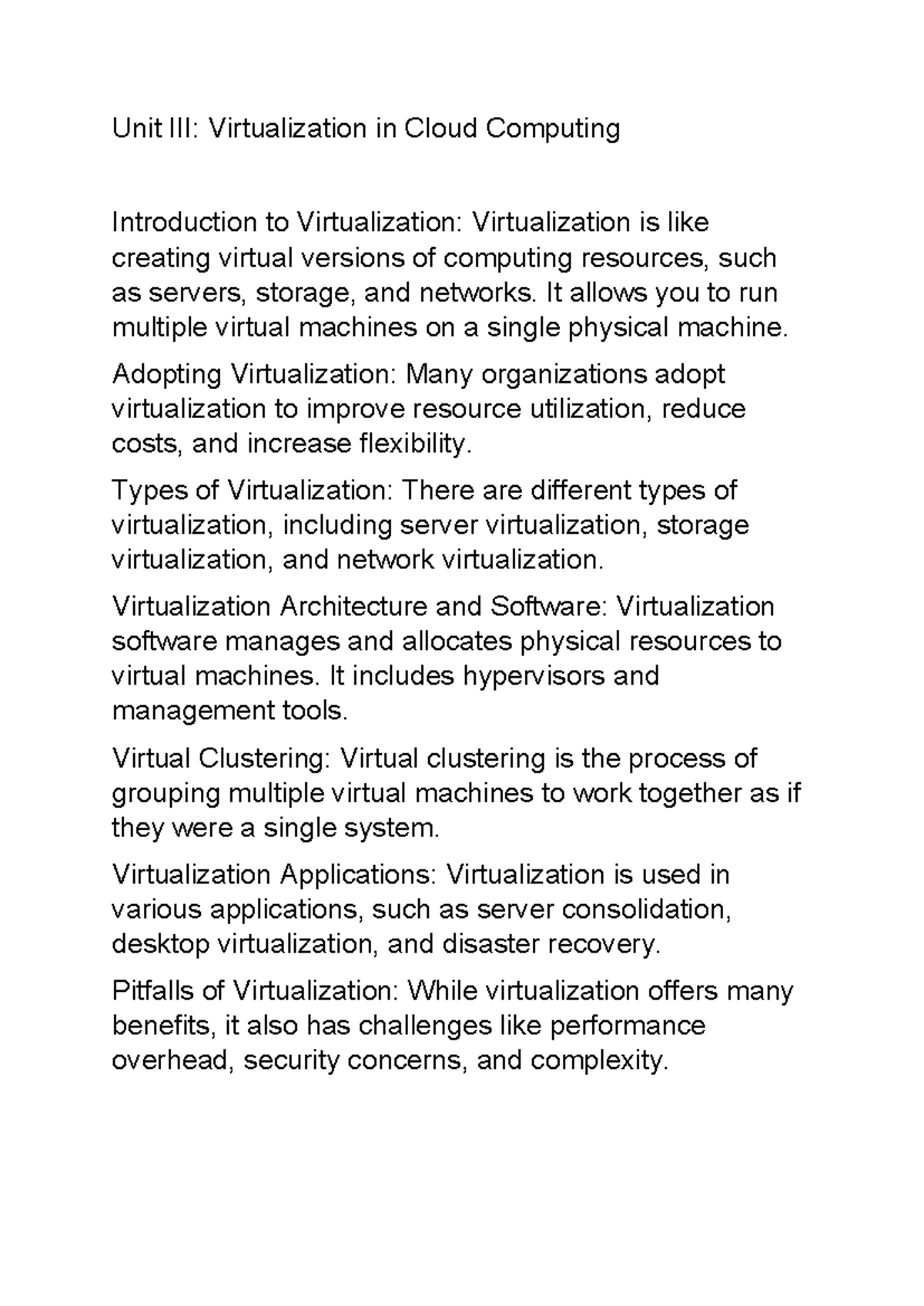 Cc Unit Iii Iv Vi Virtualization Cloud Computing Exam Notes
