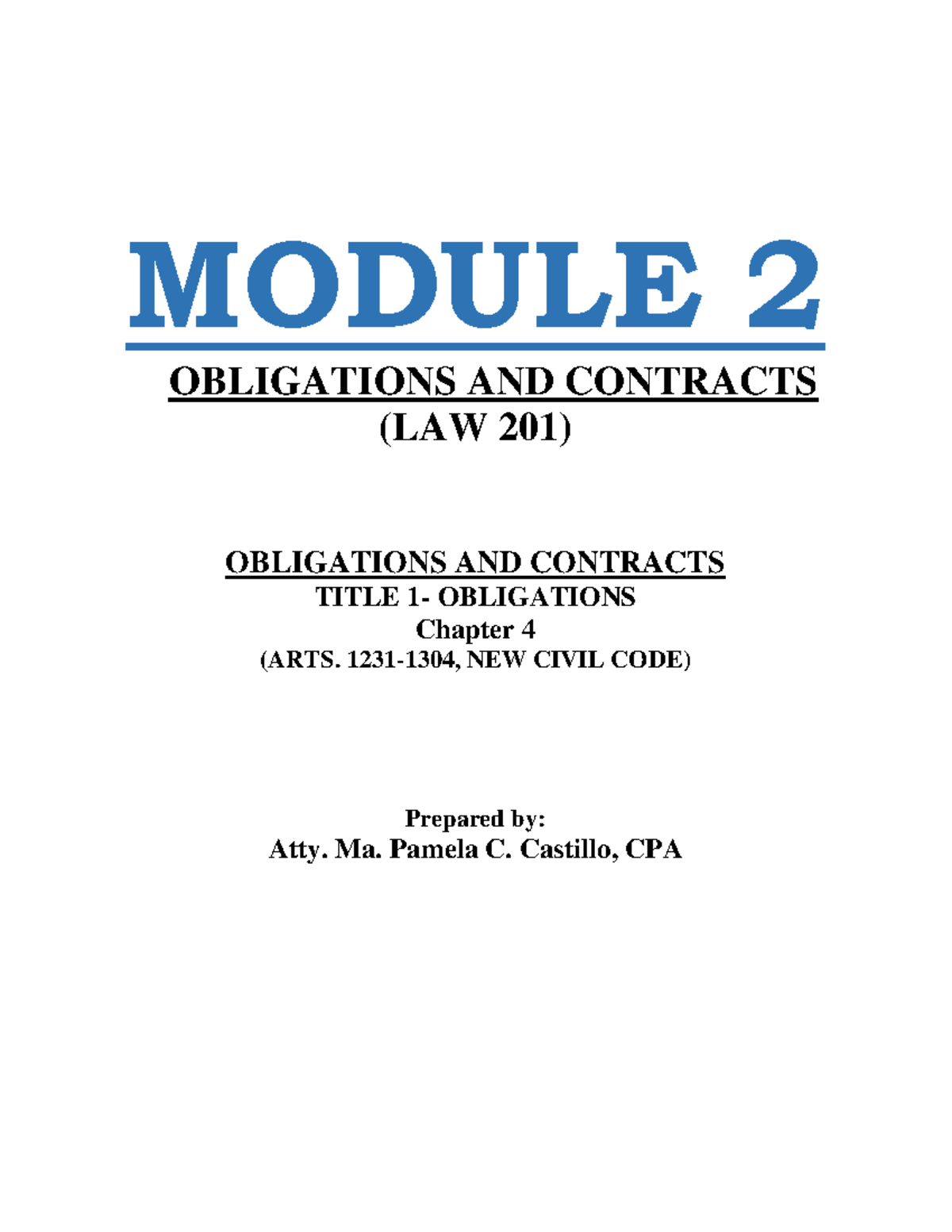 LAW 201 - Module 2: Obligations & Contracts - Chapter 4 Overview - Studocu