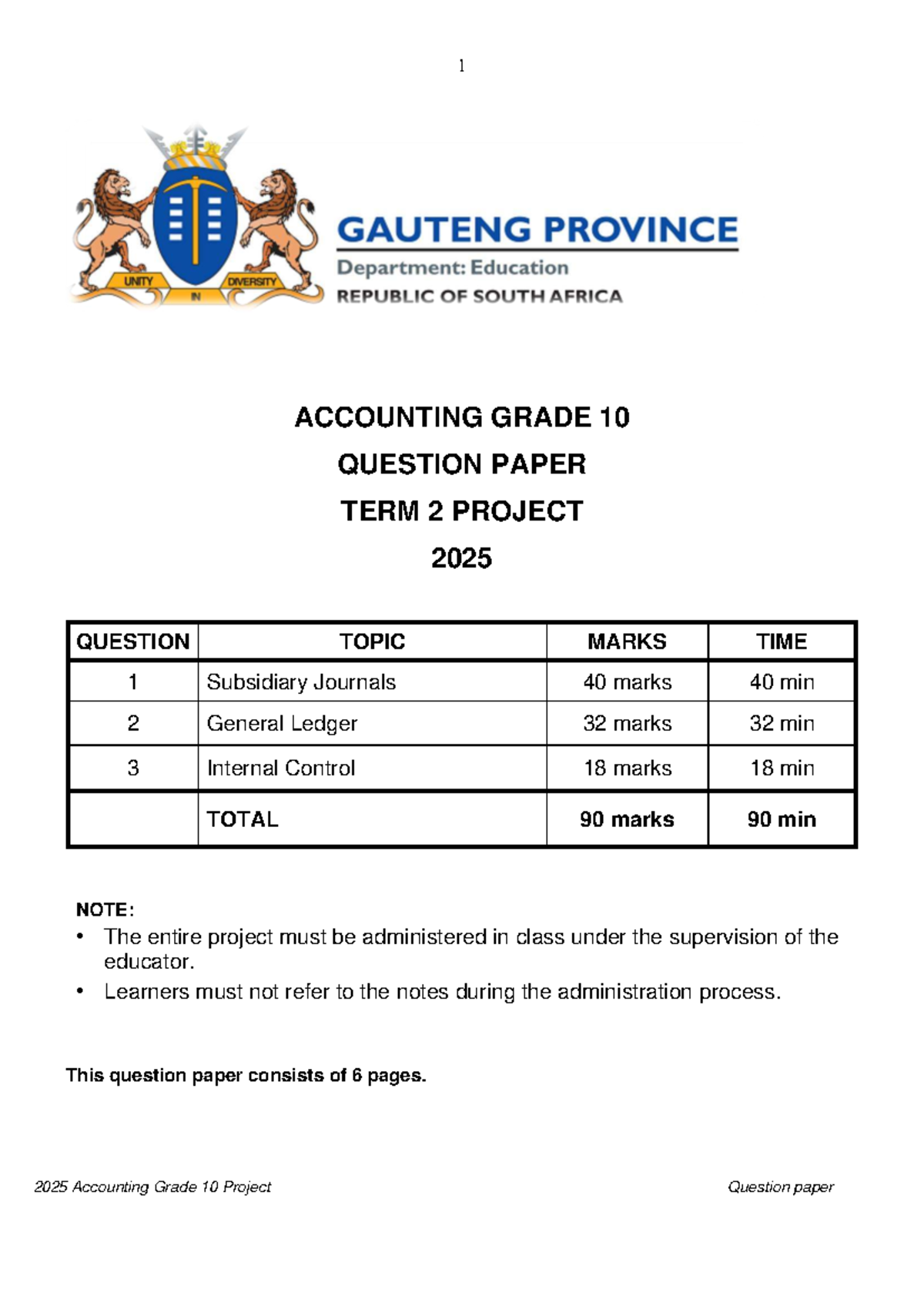 2025 Accounting Grade 10 Project - Term 2 Question Paper - Studocu