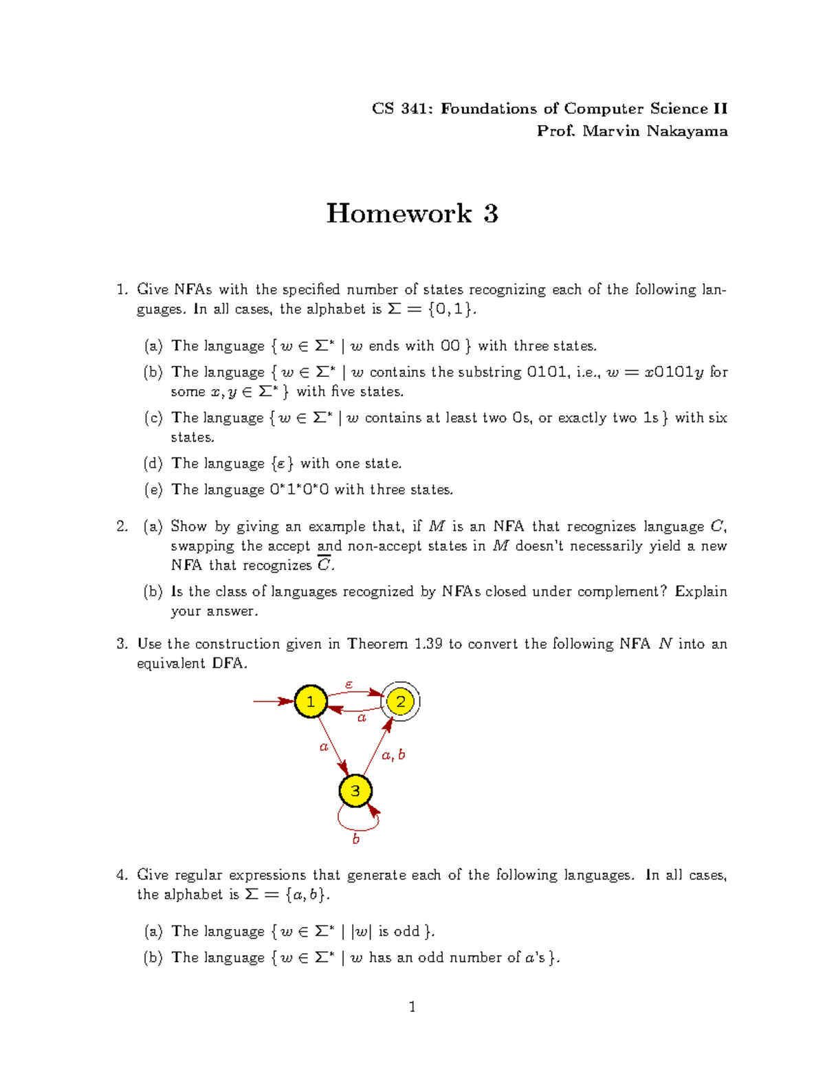 Hw03 - Homework 3 about chapter 3 for CS341 - CS 341: Foundations of Computer Science II Prof ...