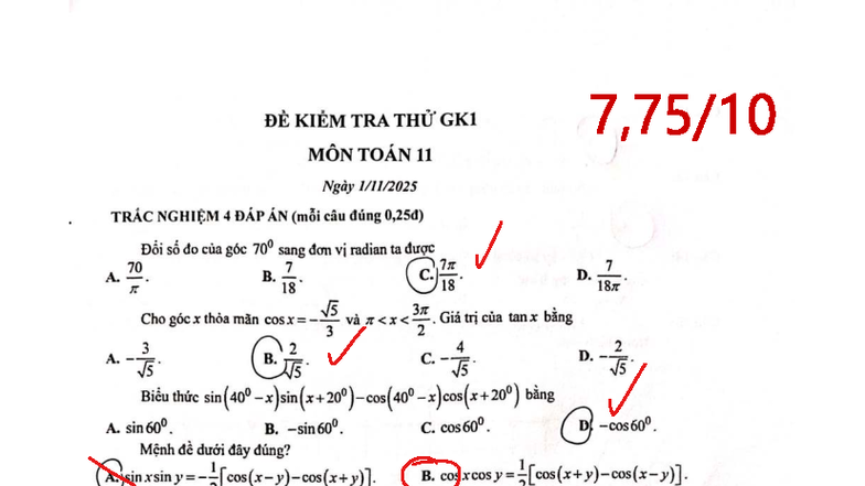 PE KIEM TRA THU GK1 MON TOAN 11 - 1/11/2025 - Studocu