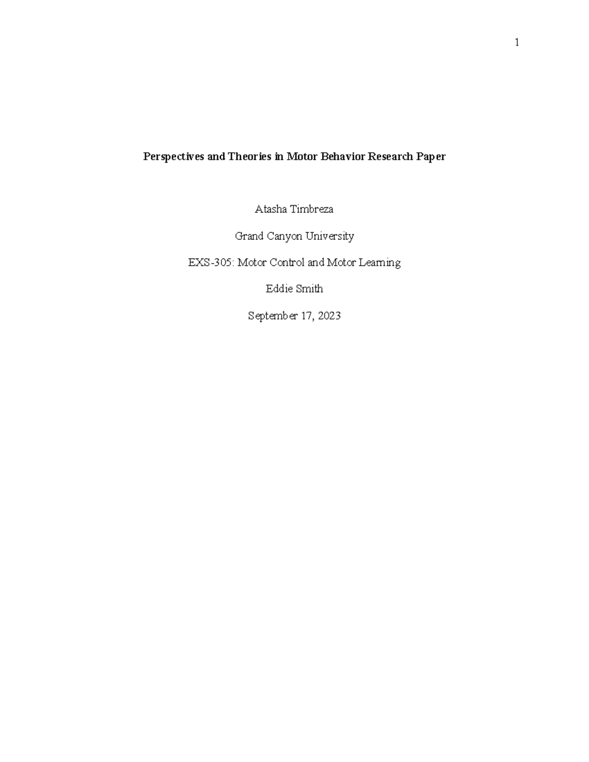 EXS-305 Motor Behavior: Perspectives and Theories Research Paper - Studocu