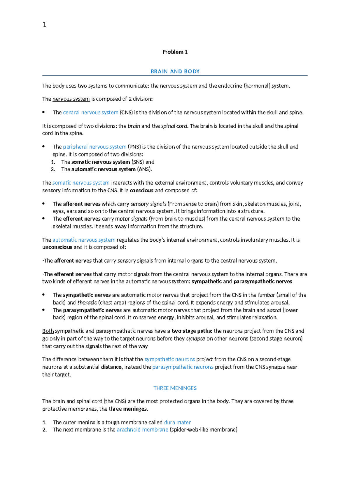 Biological Psychology (PSY 101): Brain and Body Overview Notes ...