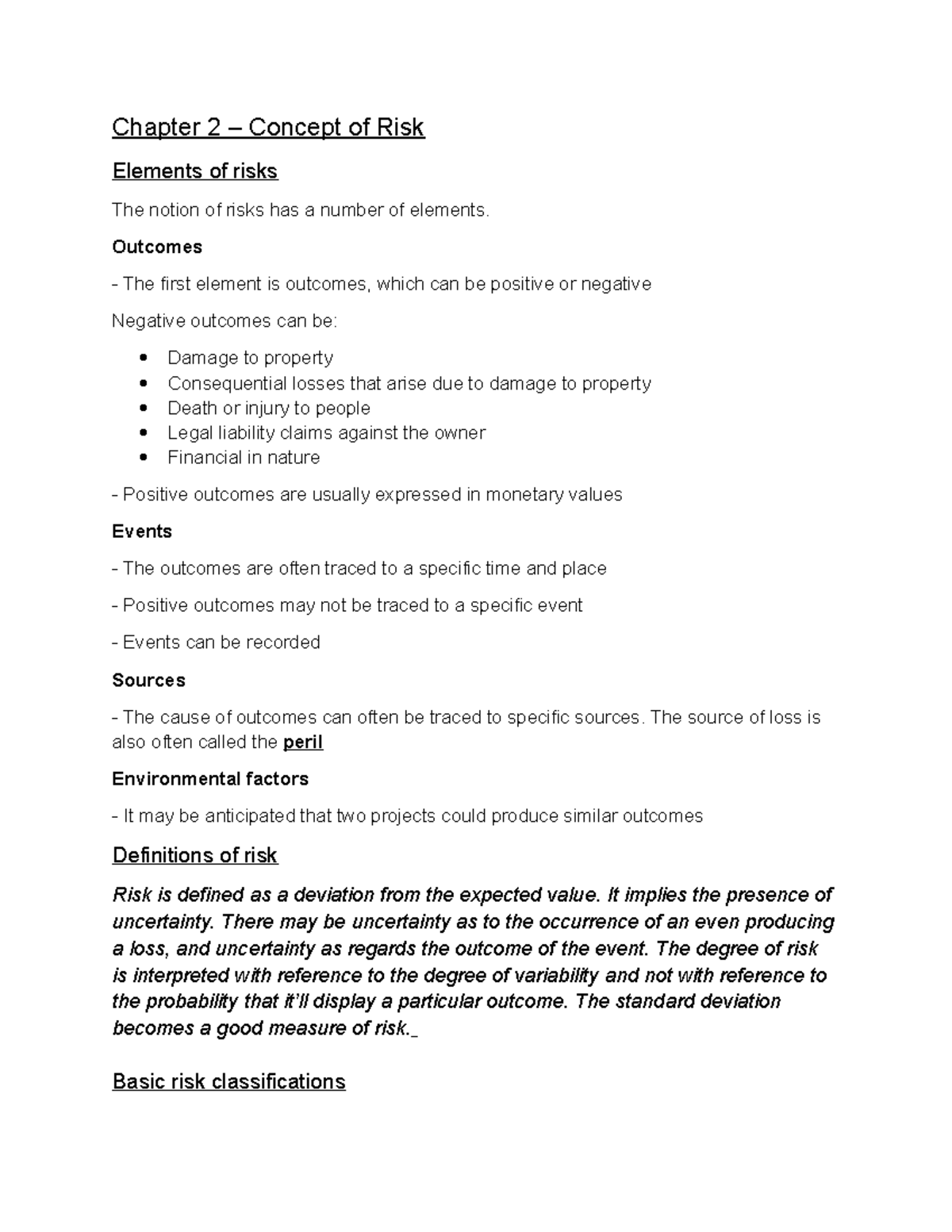 Chapter 2 - Concept of Risk - Chapter 2 – Concept of Risk Elements of ...