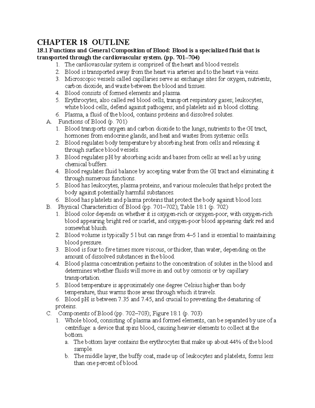 Chapter 18 Study Guide: Functions, Composition, and Characteristics of Blood - Studocu